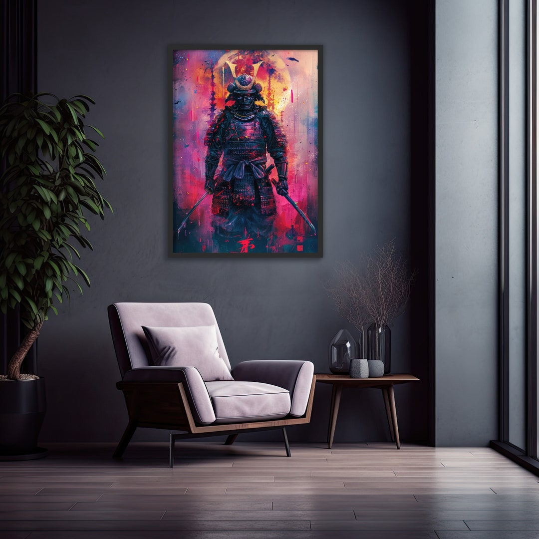 Paint Splatter Samurai Wall Art Contemporary Japanese Artwork Colorful ...