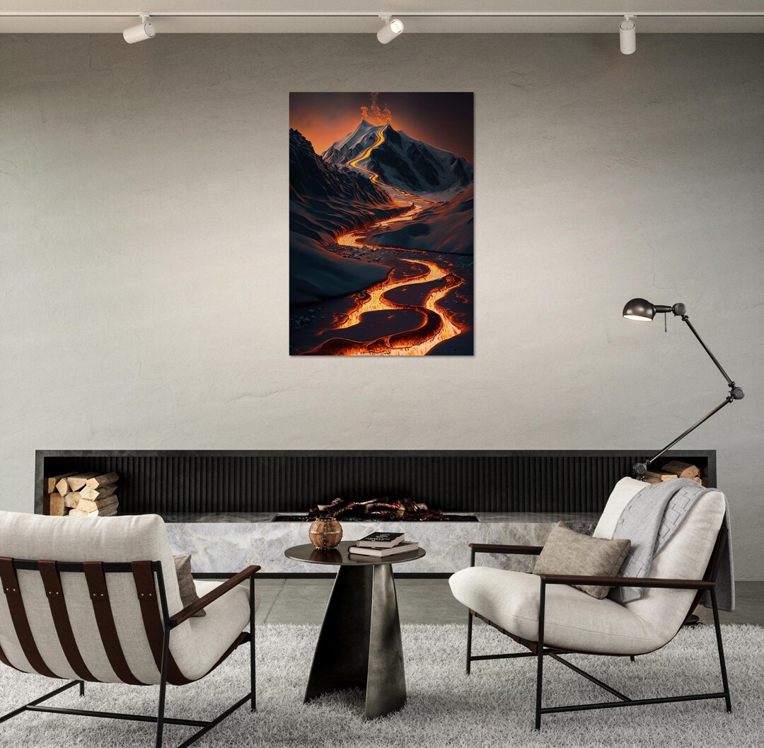 Volcanic Eruption Wall Art Volcano Painting Snowy Mountain Art Nature ...