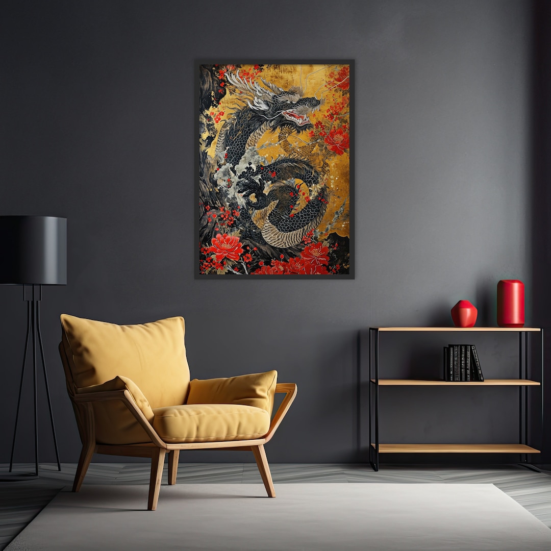 Dragon Wall Decor Black Dragon Painting Mythical Creature Art Asian ...