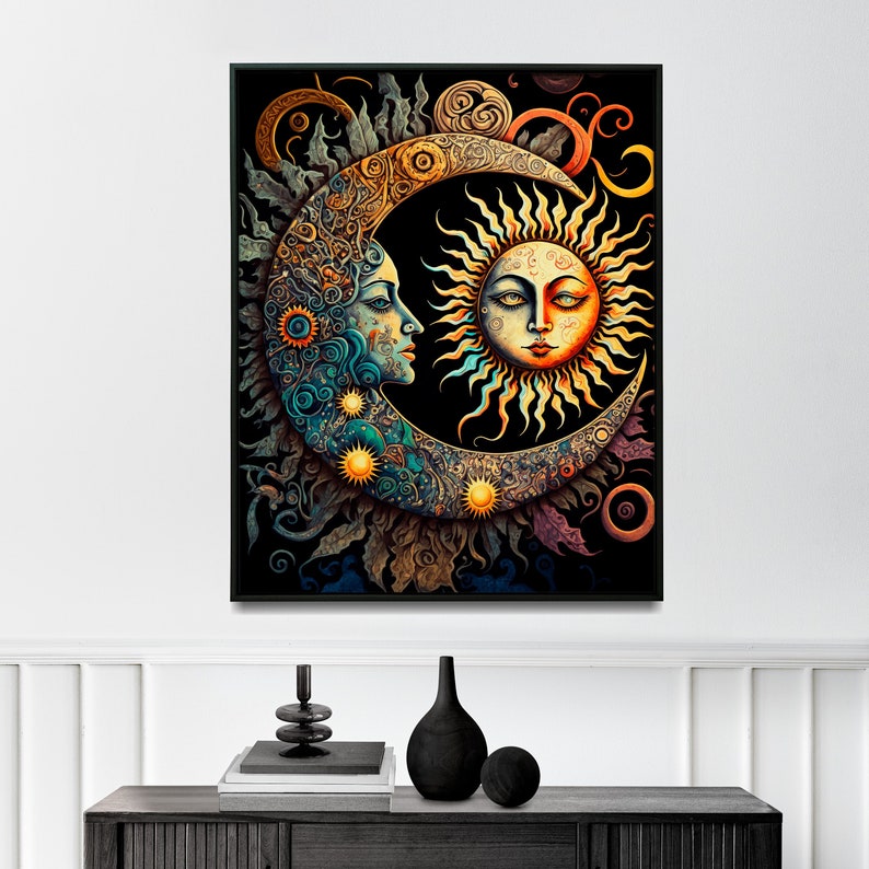 Sun and Moon Painting Watercolour Solstice Wall Art for Home - Etsy