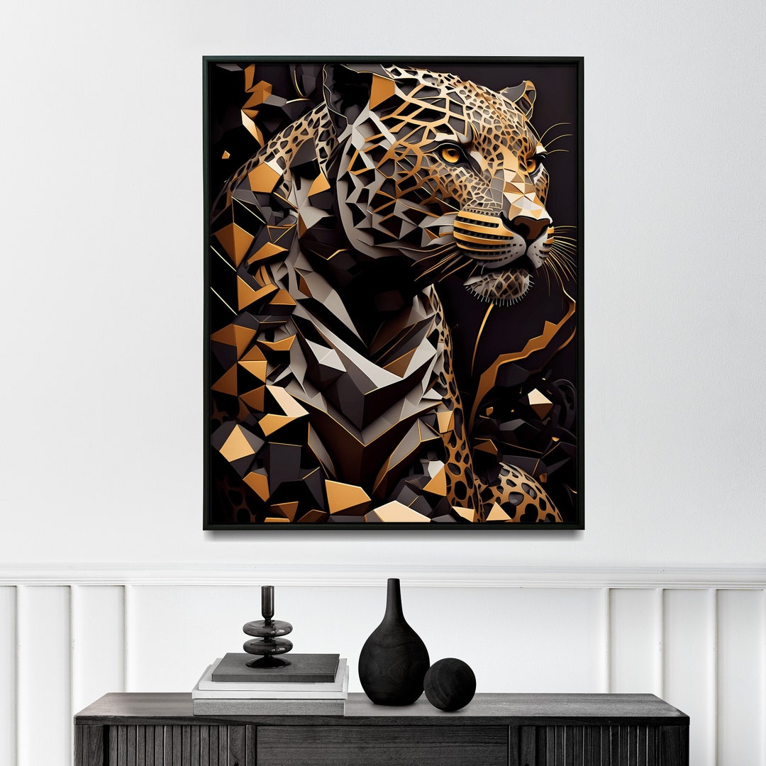 Geometric Jaguar Wall Art Abstract Jaguar Painting Black and Gold ...