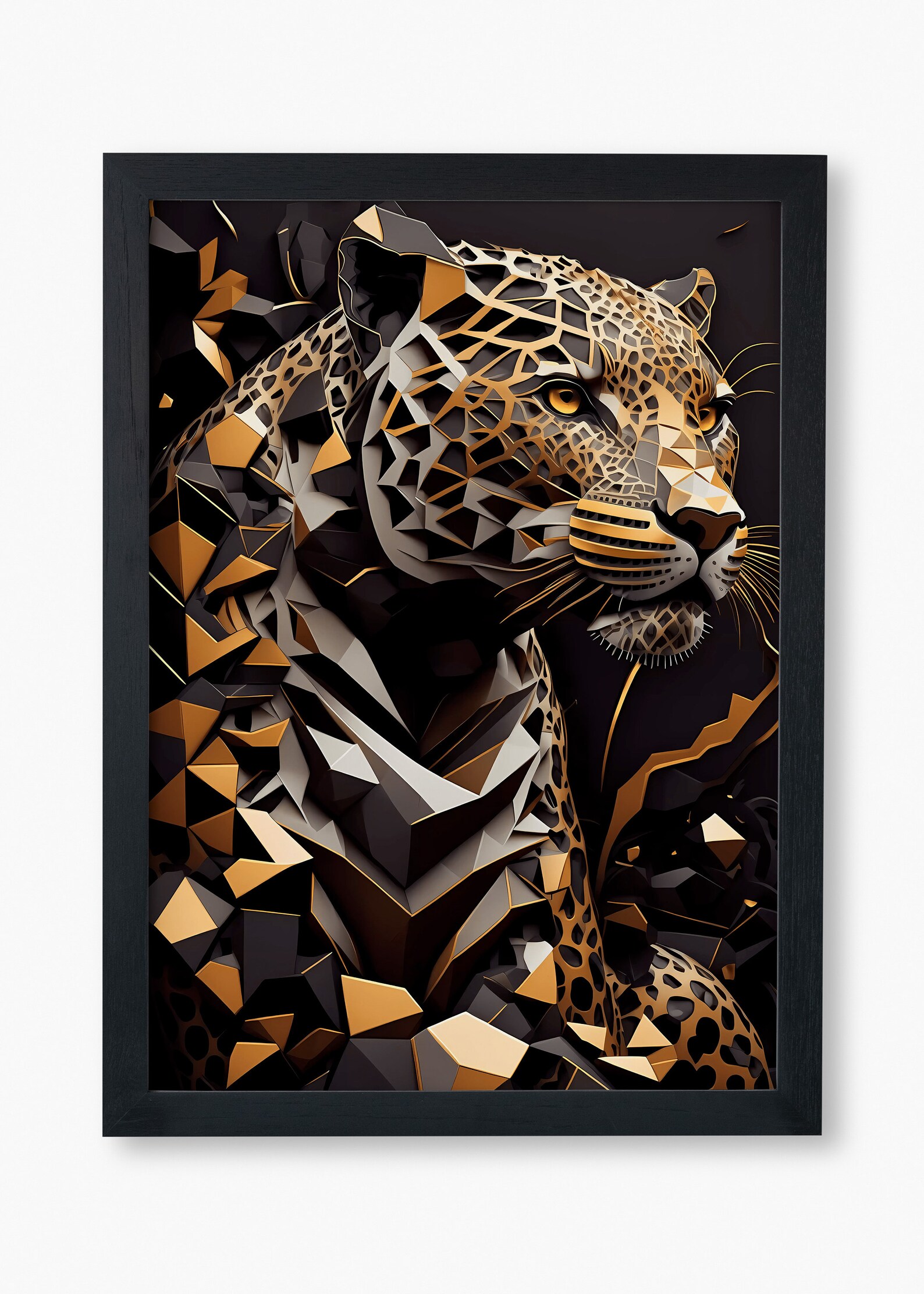 Geometric Jaguar Wall Art Abstract Jaguar Painting Black and Gold ...