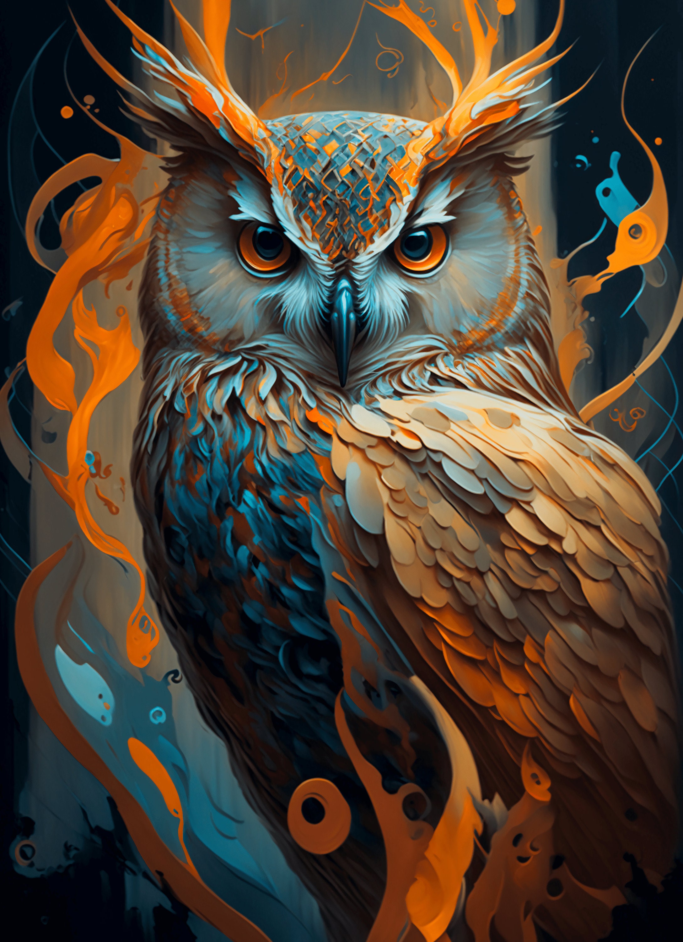 Abstract Owl Painting Oil Painting Owl Abstract Animal Print Owl Poster ...