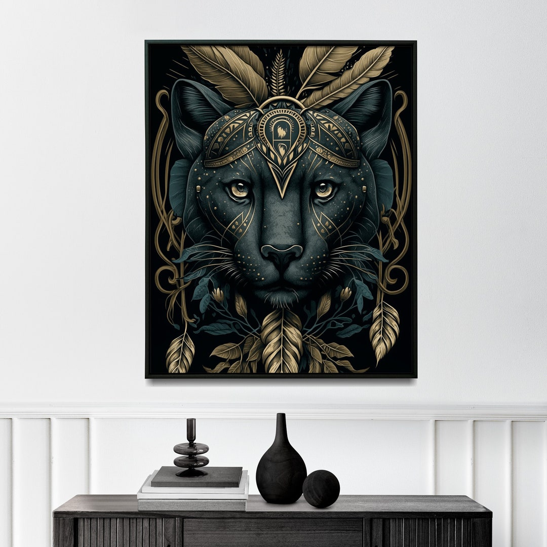 Schwarzer Panther Wandbild Stammes Panther Malerei Stammes Wandkunst ...