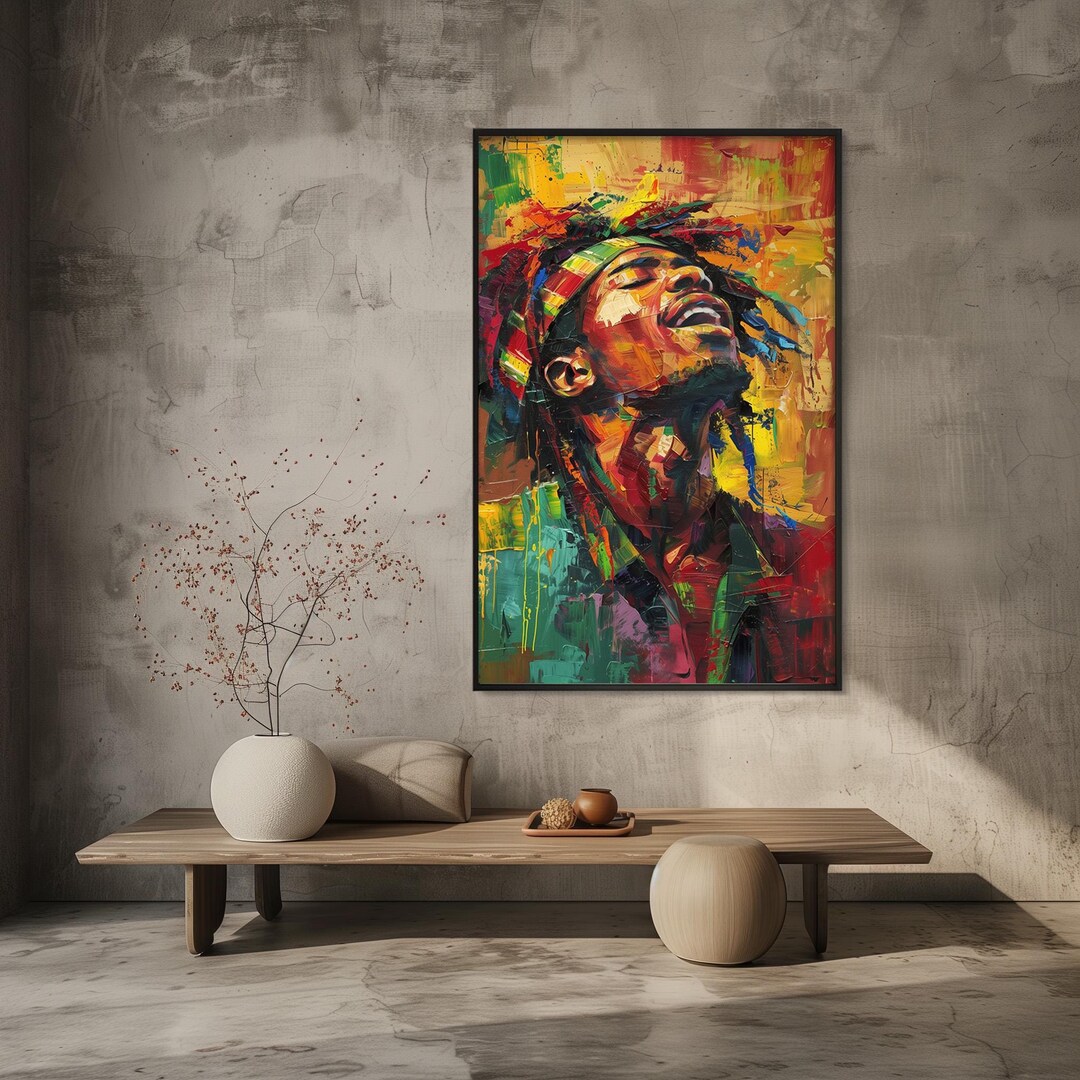Reggae Singer Portrait Art Dreadlocks Jamaican Abstract Music Notes ...