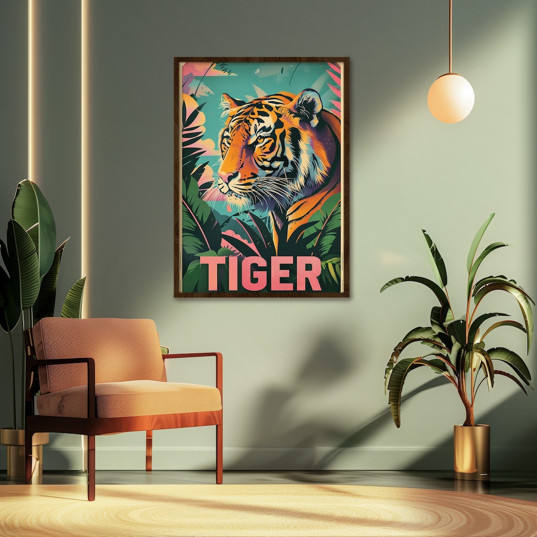 Tiger Painting in Dull Jungle Tiger in Tiger Ink Wall Art Home Decor ...