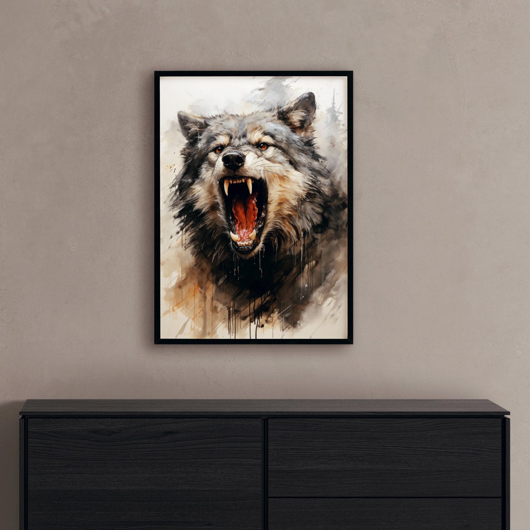 Vicious Wolf Barking Oil Painting Vicious Wolf Barking Art Modern Oil ...