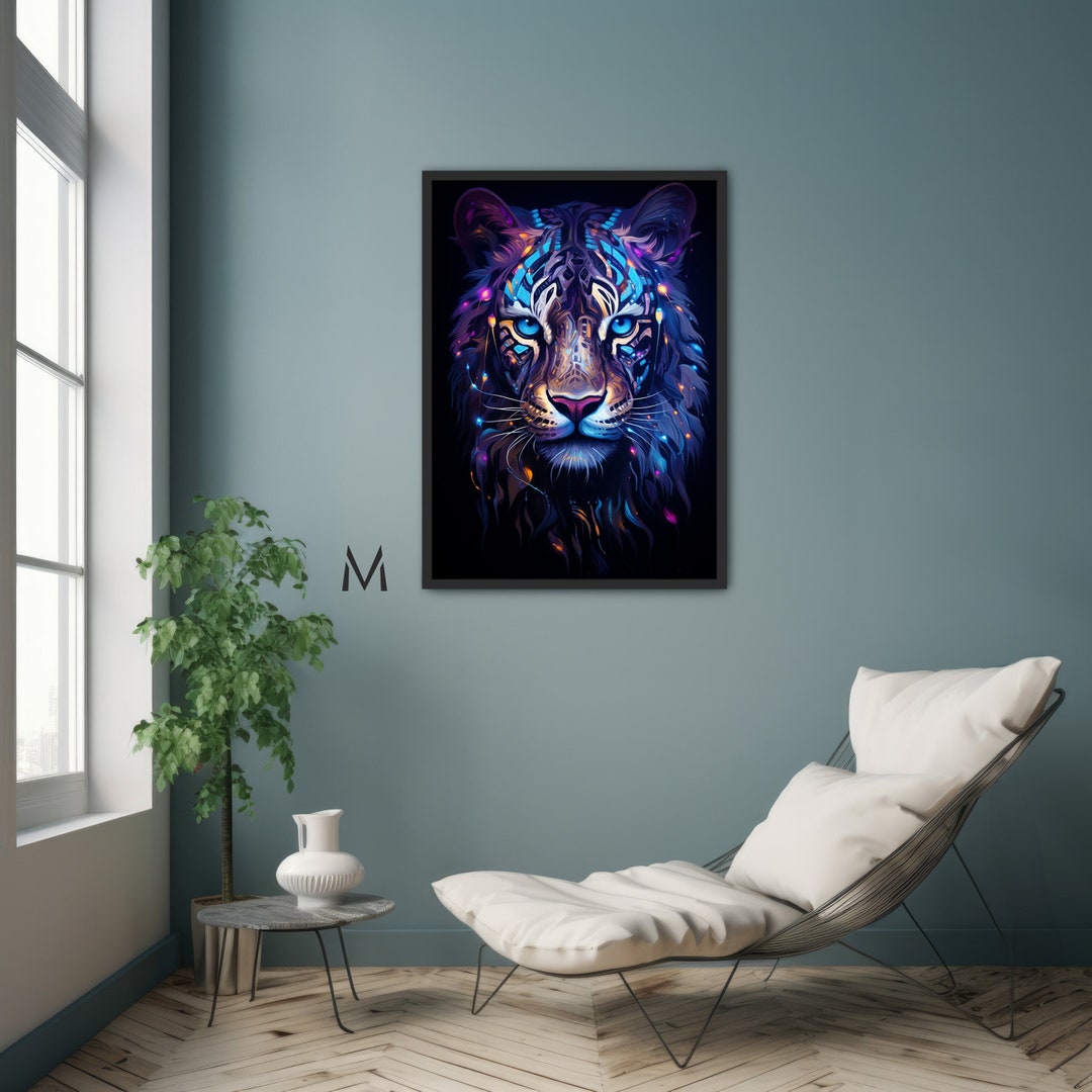 Fluorescent Tiger Painting Glowing Tiger Artwork Vibrant Tiger Neon Art ...