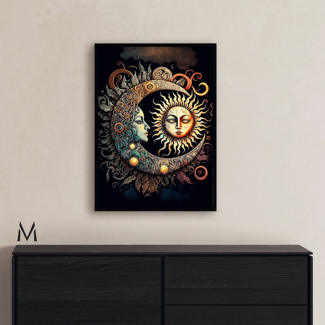 Sun and Moon Painting Watercolour Solstice Wall Art for Home Universe ...