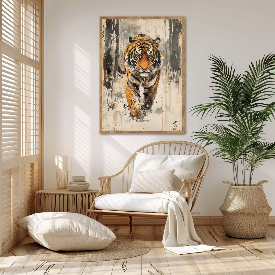 Tiger Painting in Dull Jungle Tiger in Tiger Ink Wall Art Home Decor ...