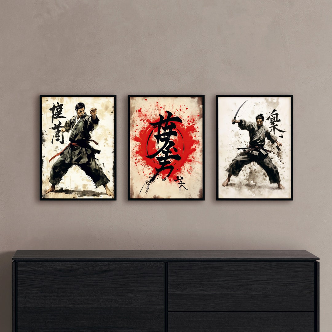 Set of 3 Martial Arts Prints for Sale Martial Arts Man Striking Punch ...