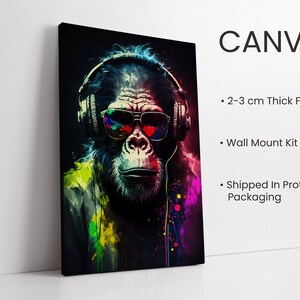 Colourful Ape Wearing Headphones Wall Art Ape Listening to Music ...