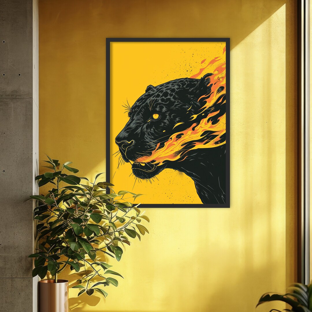 Black Panther Fiery Wildlife Art Panther in Flames Wandkunst Black ...