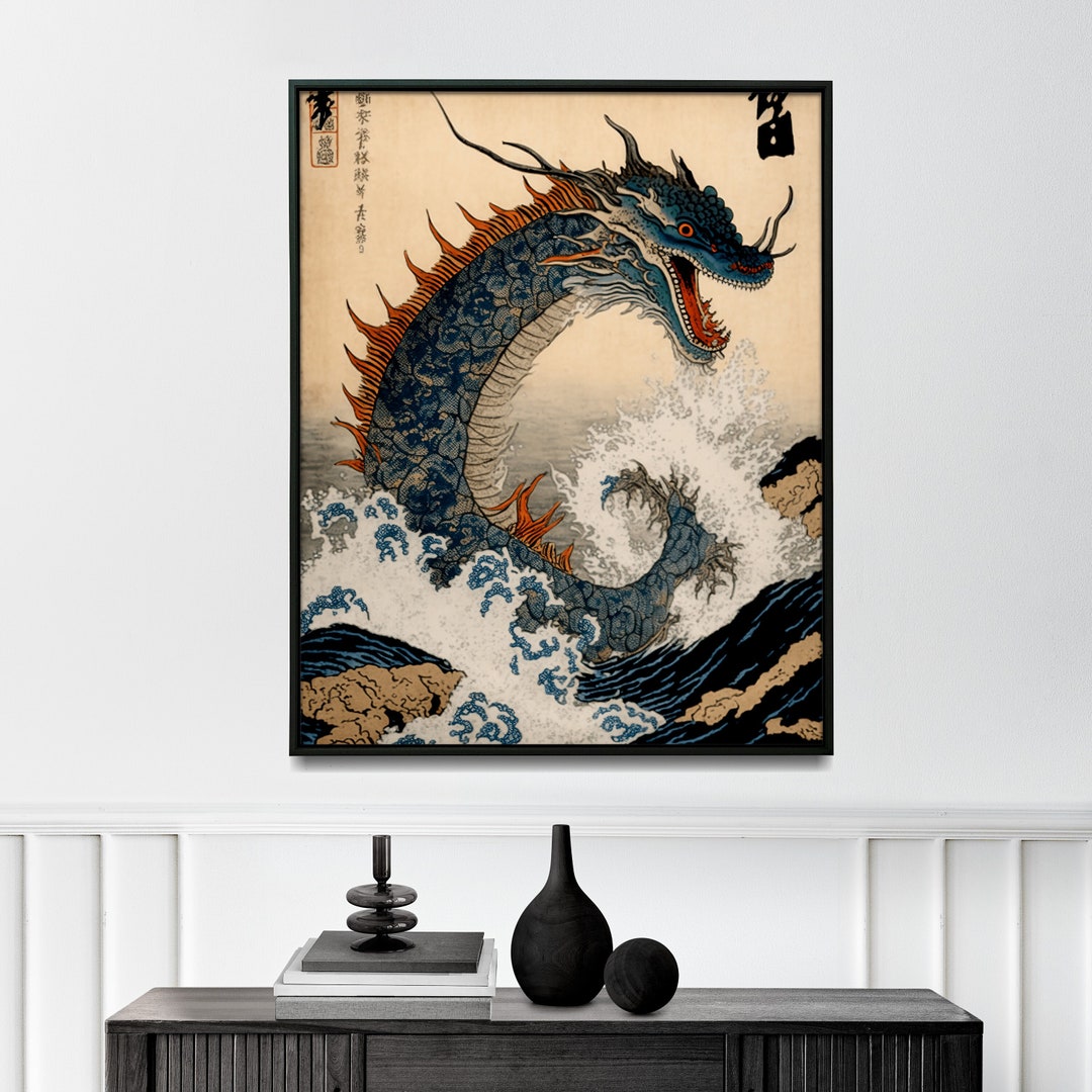 Chinese Dragon Wall Art Minimalist Ukiyo Dragon For Home Decor Etsy