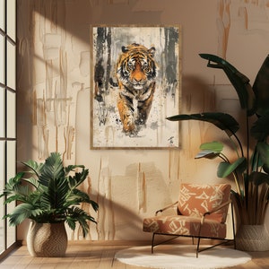 Tiger Painting in Dull Jungle Tiger in Tiger Ink Wall Art Home Decor ...