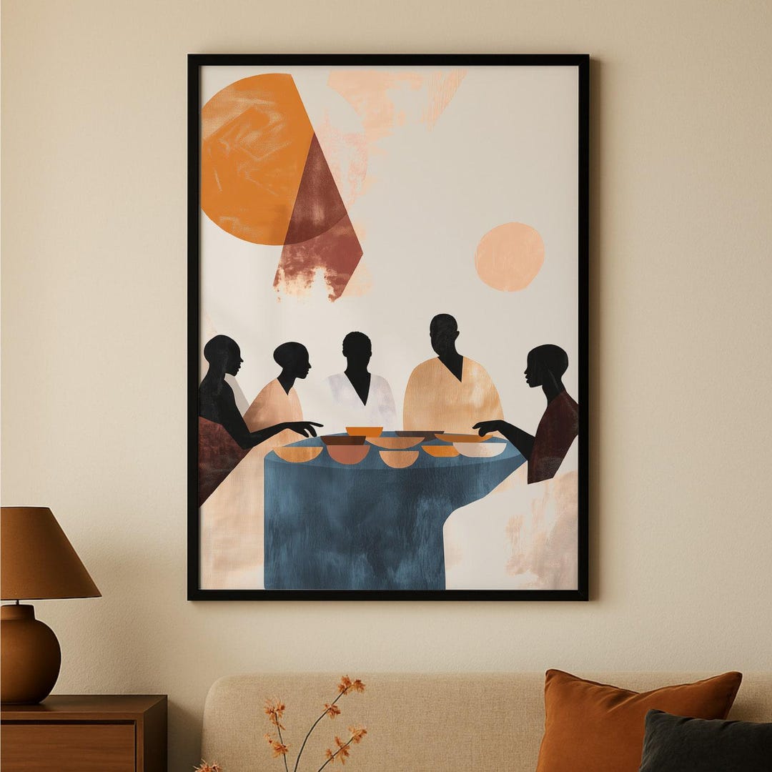 Minimalist Family Wall Art Dining Table Print Happy Home Decor Blue ...