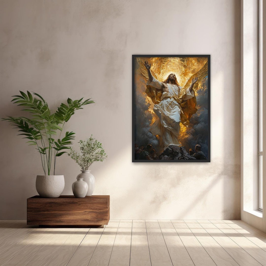 Painting of Jesus Christ Portrait With Crown Religious Art Decor ...