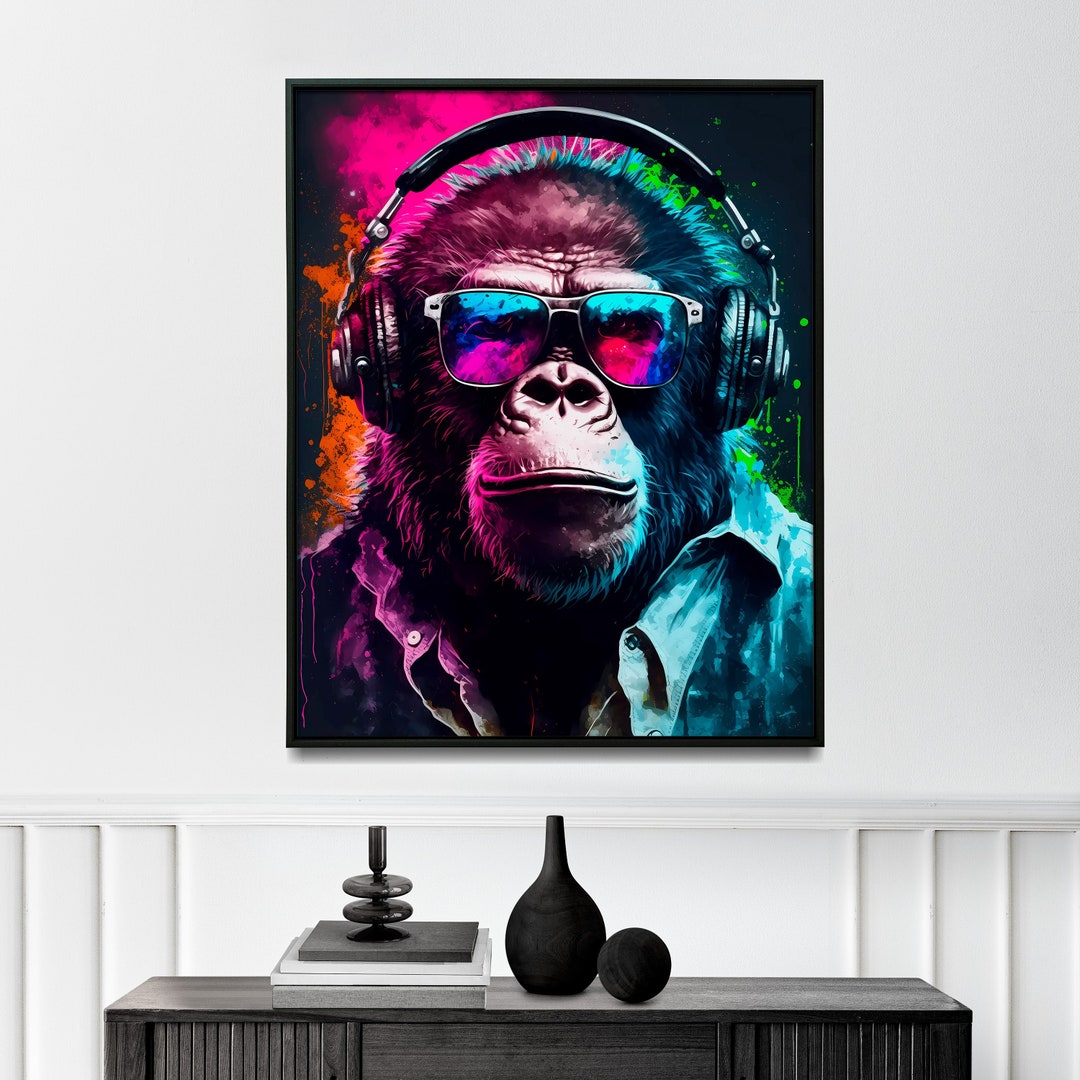 Colourful Ape Wearing Headphones Wall Art Ape Listening to Music ...