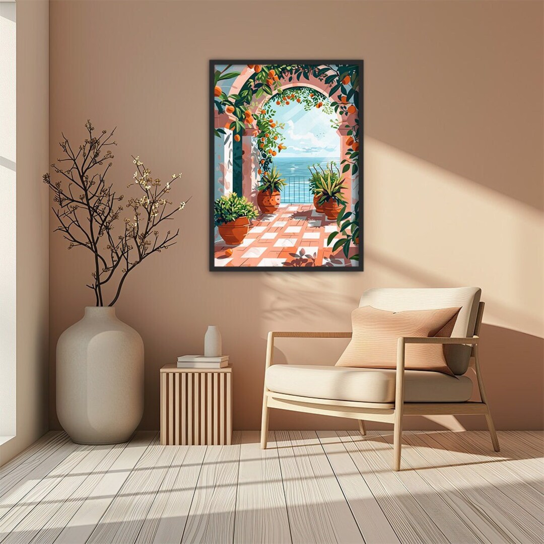 Mediterranean Balcony Painting for Bathroom Pastel Colour Balcony ...