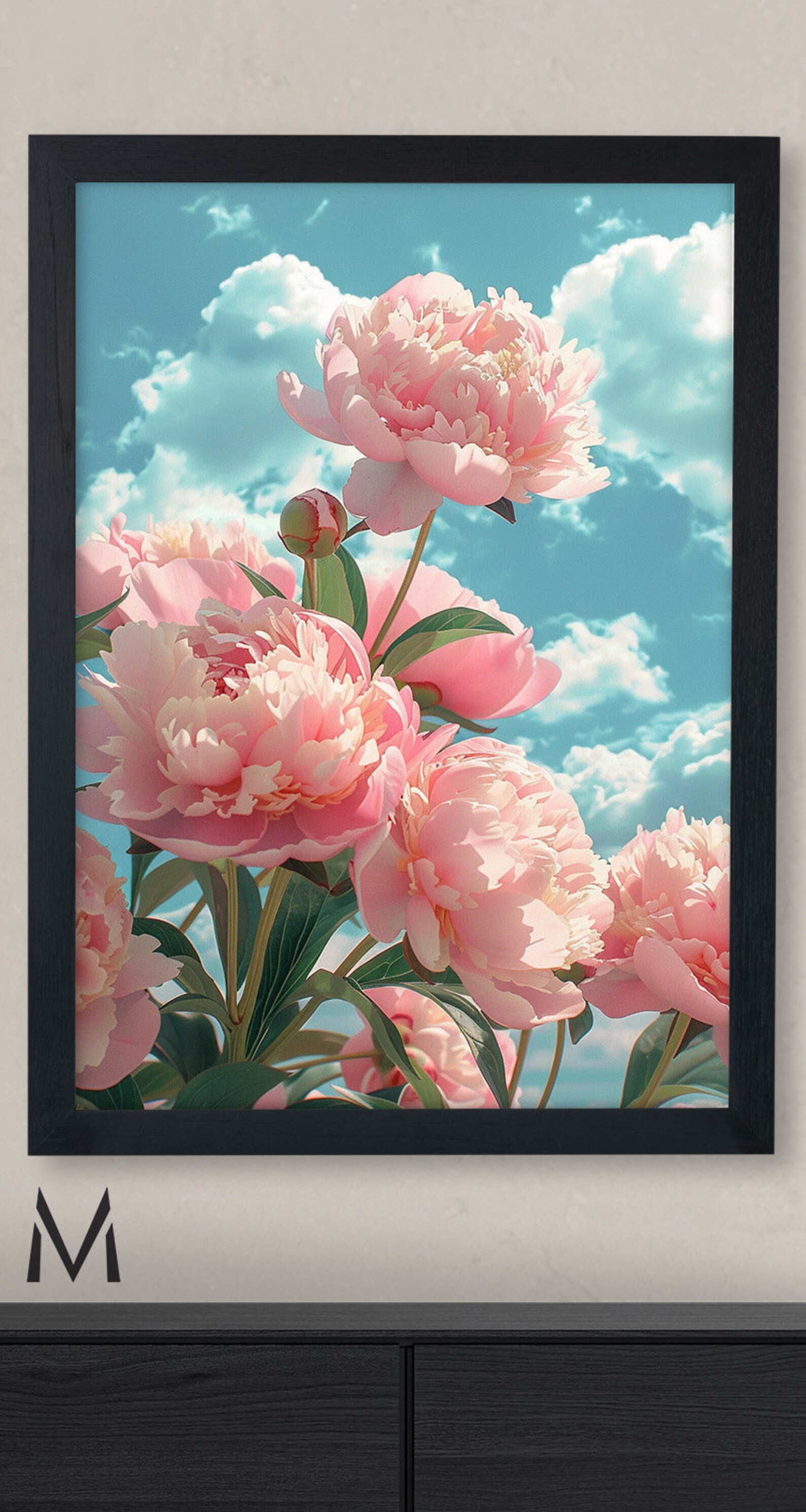 Minimalist Pink Peonies Painting Lofi Style Pink Peonies Wall Art ...