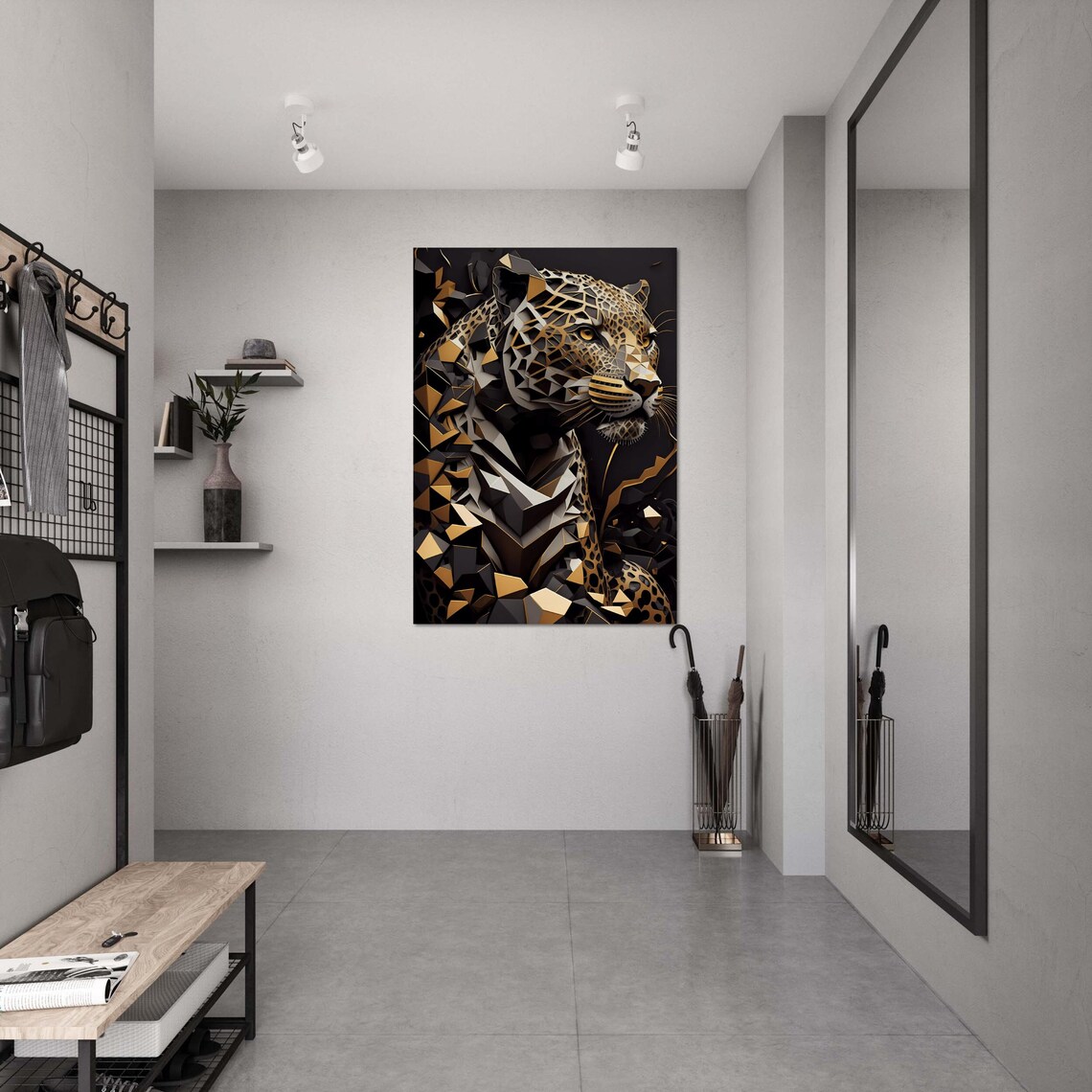 Geometric Jaguar Wall Art Abstract Jaguar Painting Black and Gold ...
