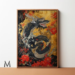 Dragon Wall Decor Black Dragon Painting Mythical Creature Art Asian ...