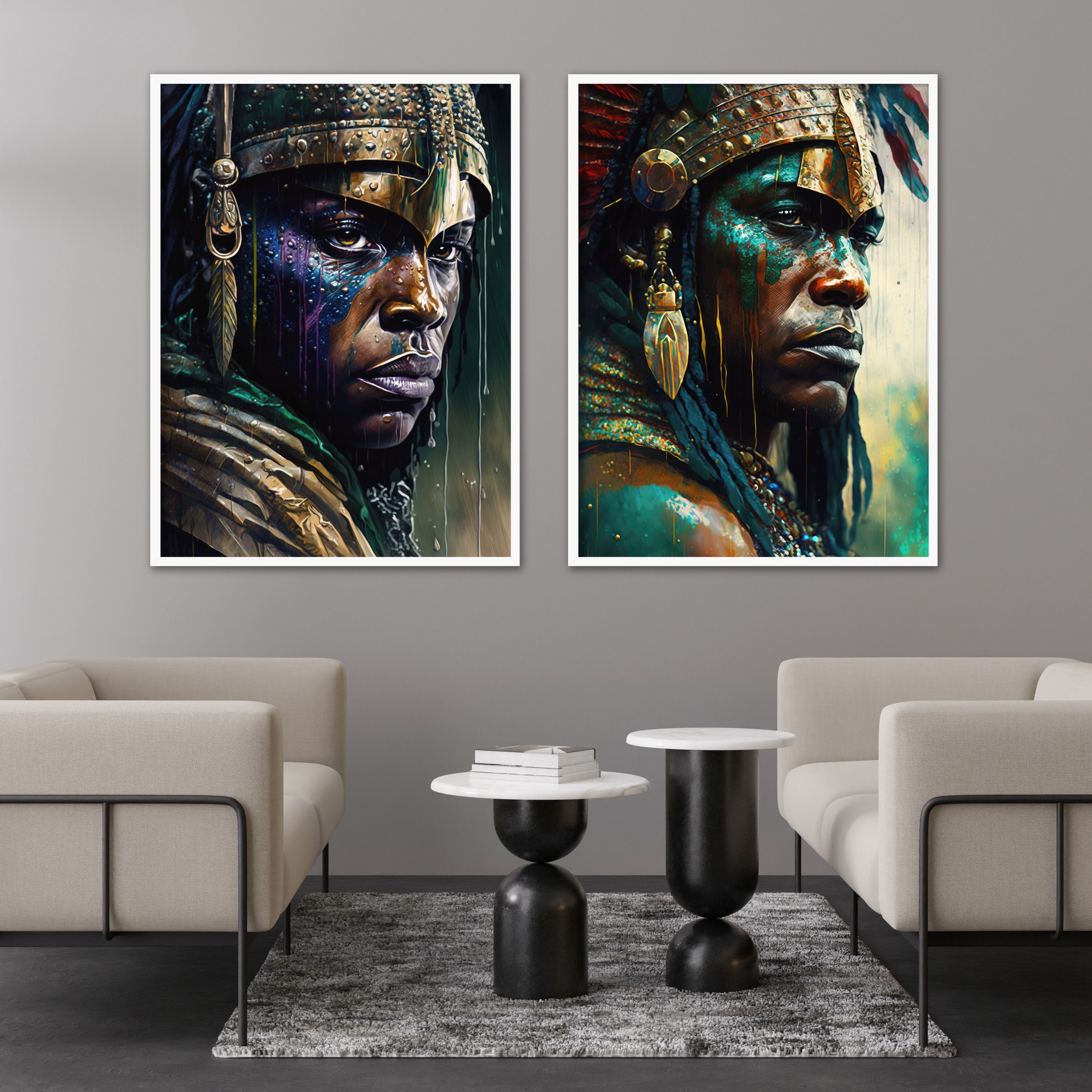 Two Ancient African Warriors Painting Warrior Wall Art for - Etsy