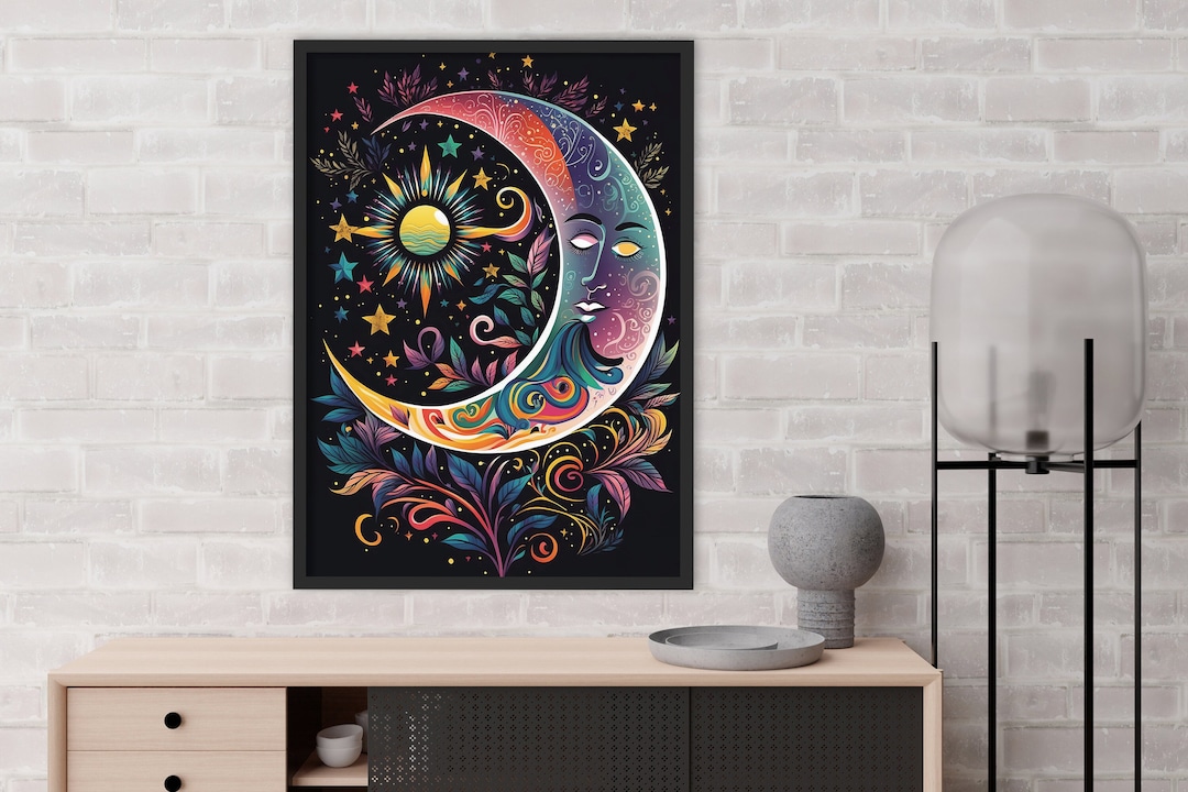 Abstract Sun and Moon Art Colourful Celestial Artwork Sun and Moon ...