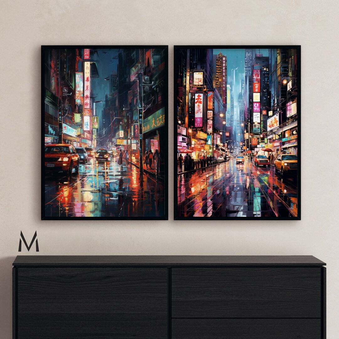 Tokyo Night Painting Oil Painting of Tokyo at Night Cityscape Art of ...