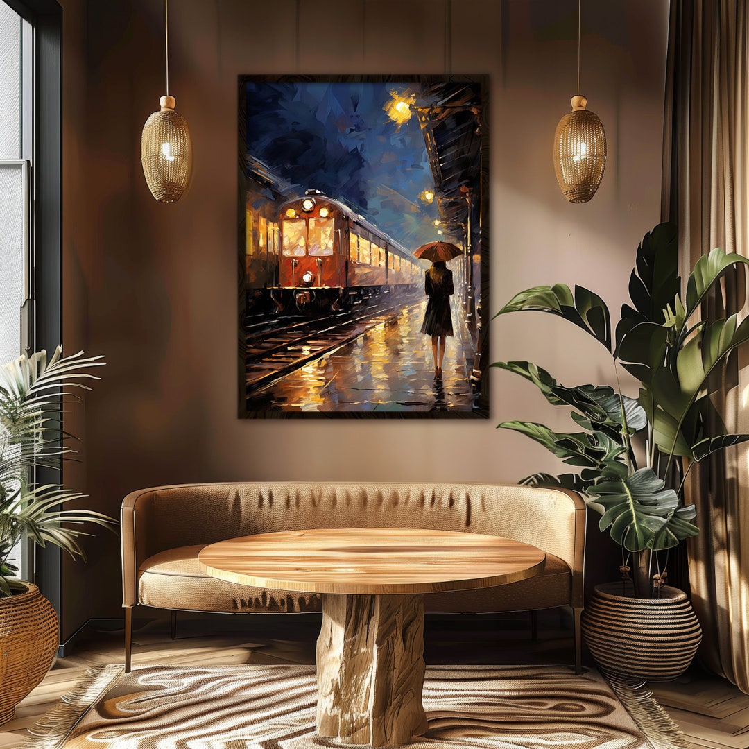 Tokyo Train Painting Oil Painting of Tokyo at Night Cityscape Art of ...