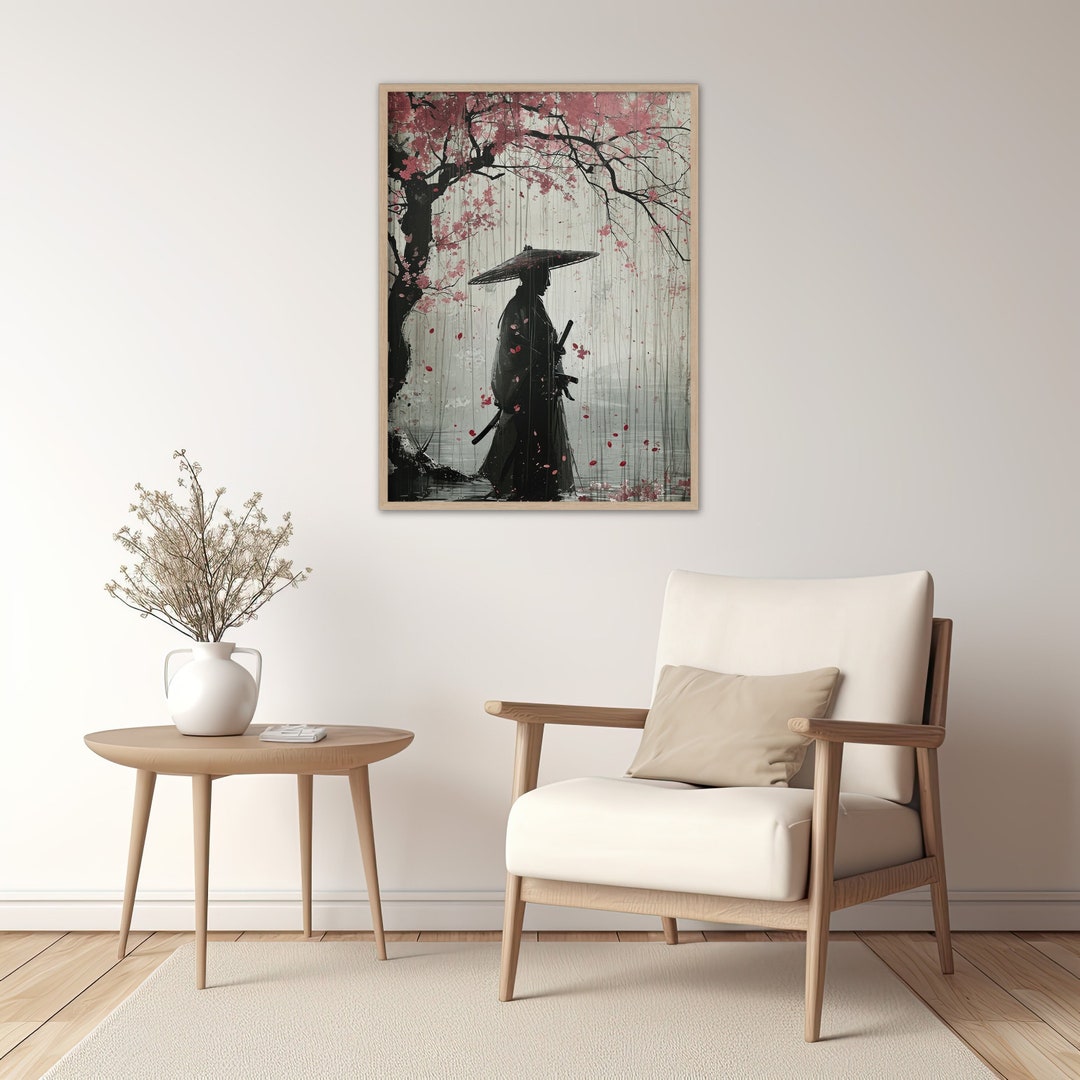 Samurai Painting With Cherry Blossom Tree Traditional Samurai Wall Art ...