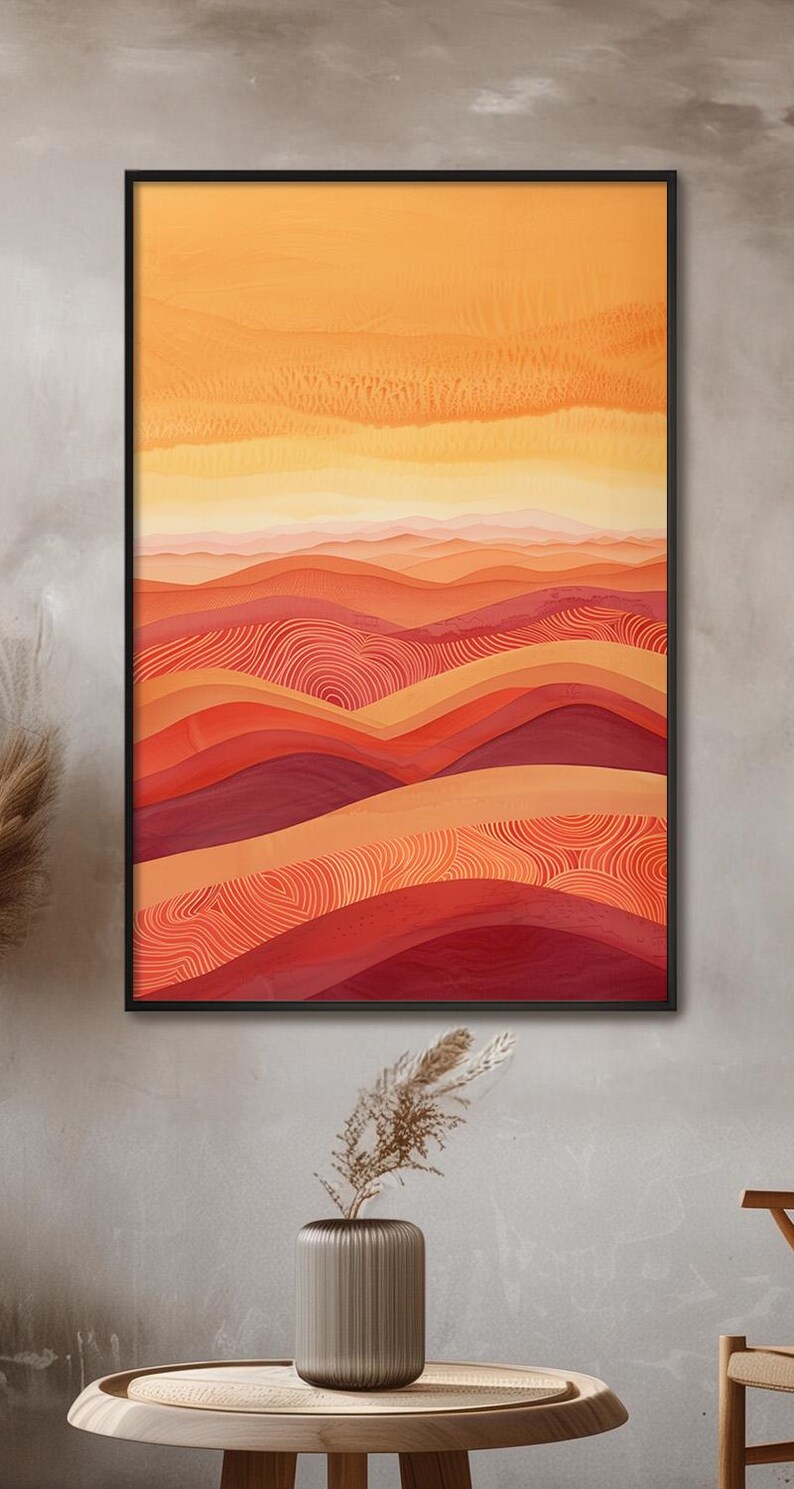 Red and Orange Sunrise Over Indigenous Lands Wall Art Abstract Serenity ...