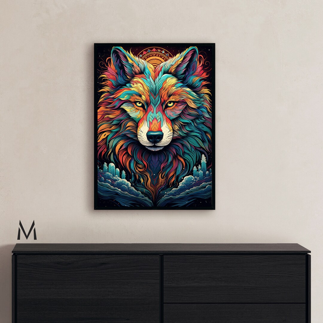 Abstract Wolf Painting Colorful Wolf Painting Living Room Contemporary ...