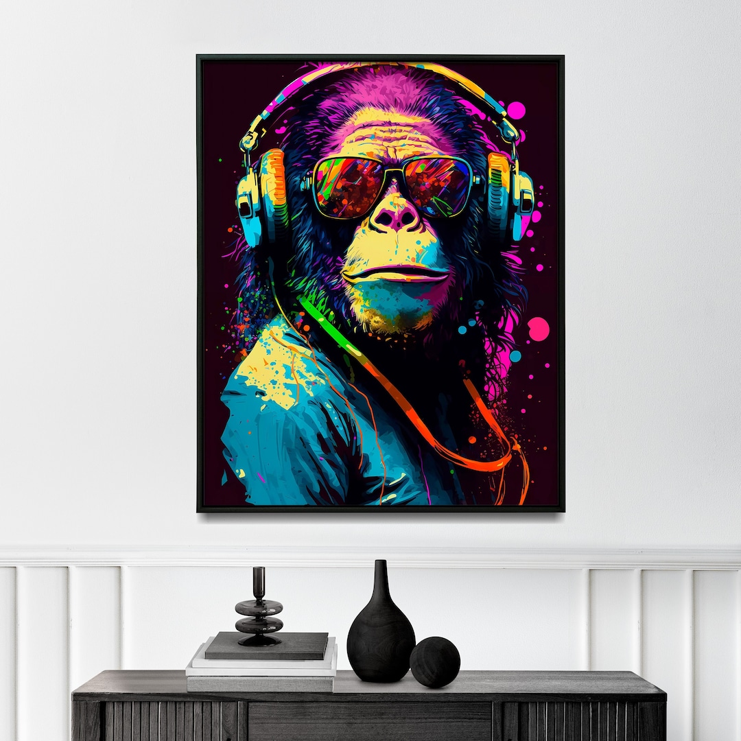 Colourful Ape Wearing Headphones Wall Art Ape Listening to Music ...
