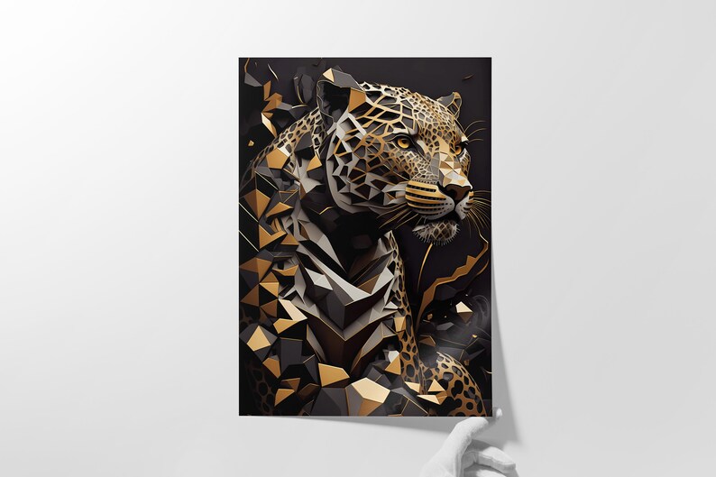 Geometric Jaguar Wall Art Abstract Jaguar Painting Black and Gold ...