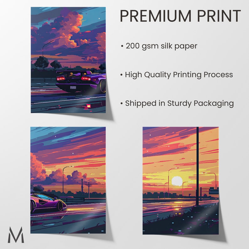 Pixelated Super Car Art Abstract Sunset Motorway Painting Contemporary ...