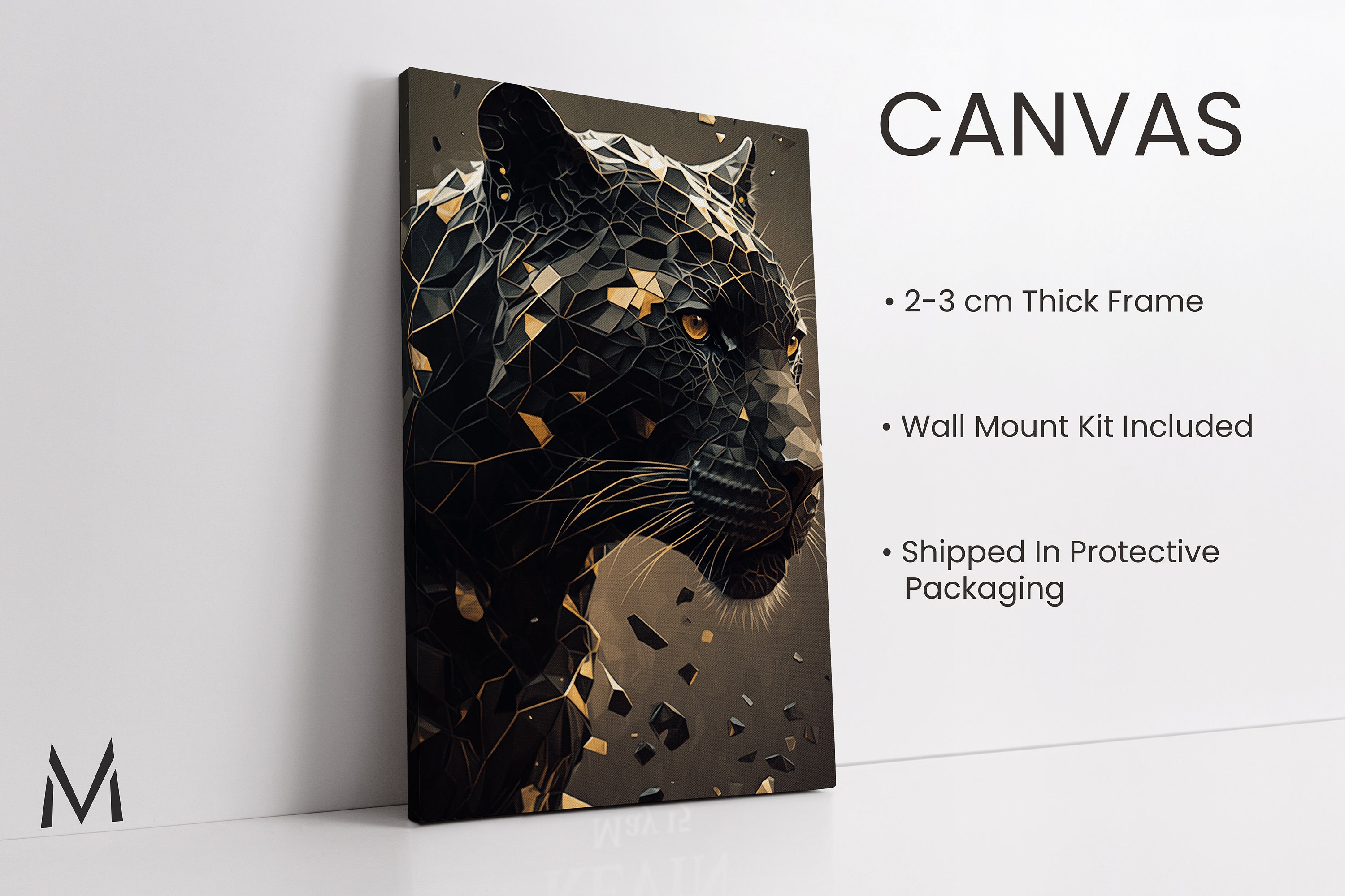 Geometric Black Panther Wall Art Abstract Jaguar Painting Jaguar Wall ...
