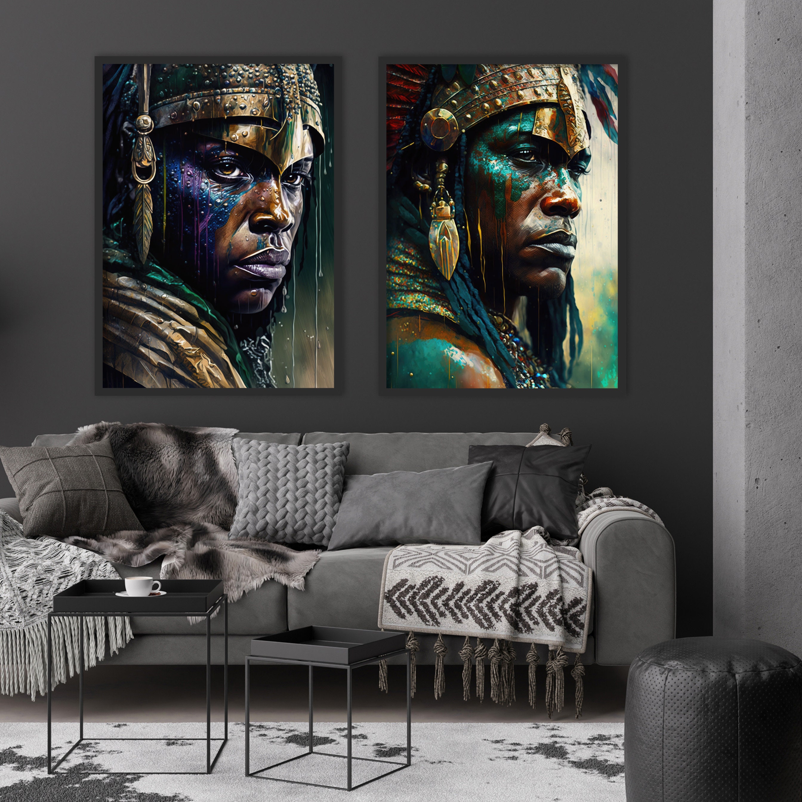 Two Ancient African Warriors Painting Warrior Wall Art for - Etsy
