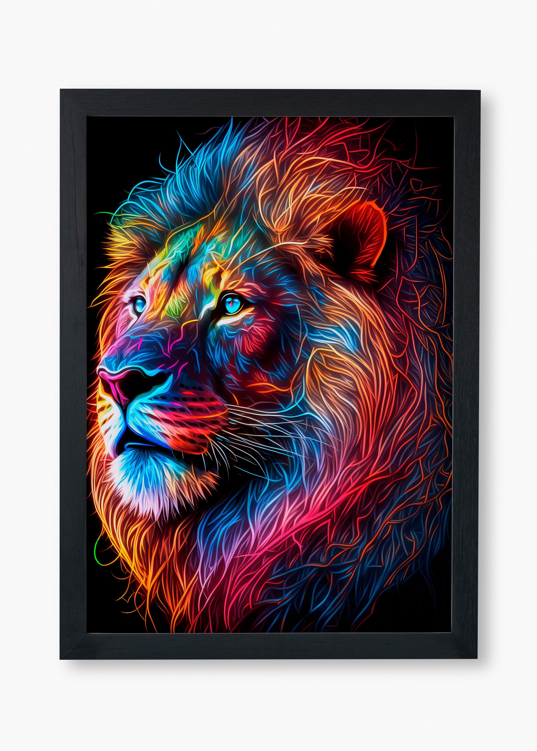 Neon Lion Wall Art Abstract Lion Poster for Home Colourful Lion Art ...