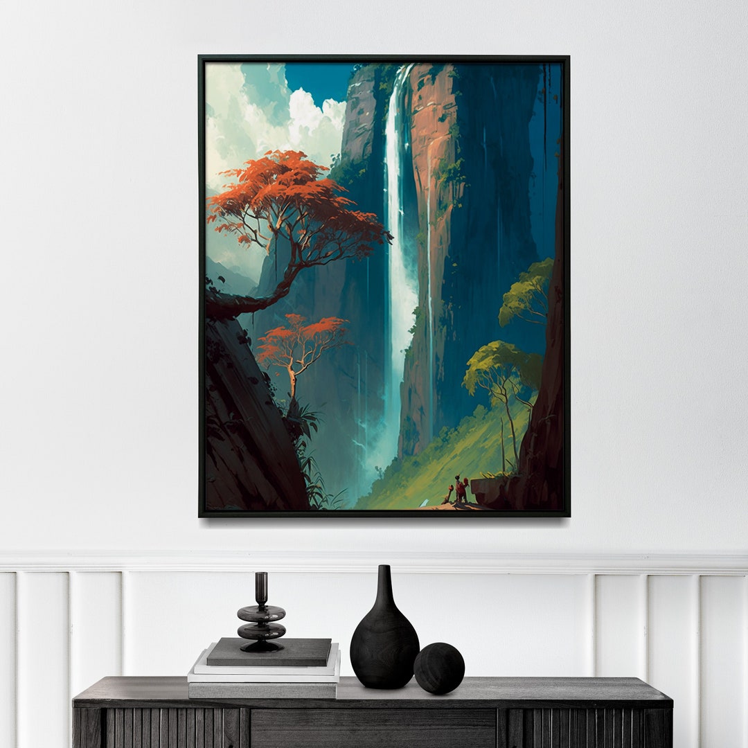 Waterfall Painting Waterfall Wall Art for Home Nature Lover Poster ...