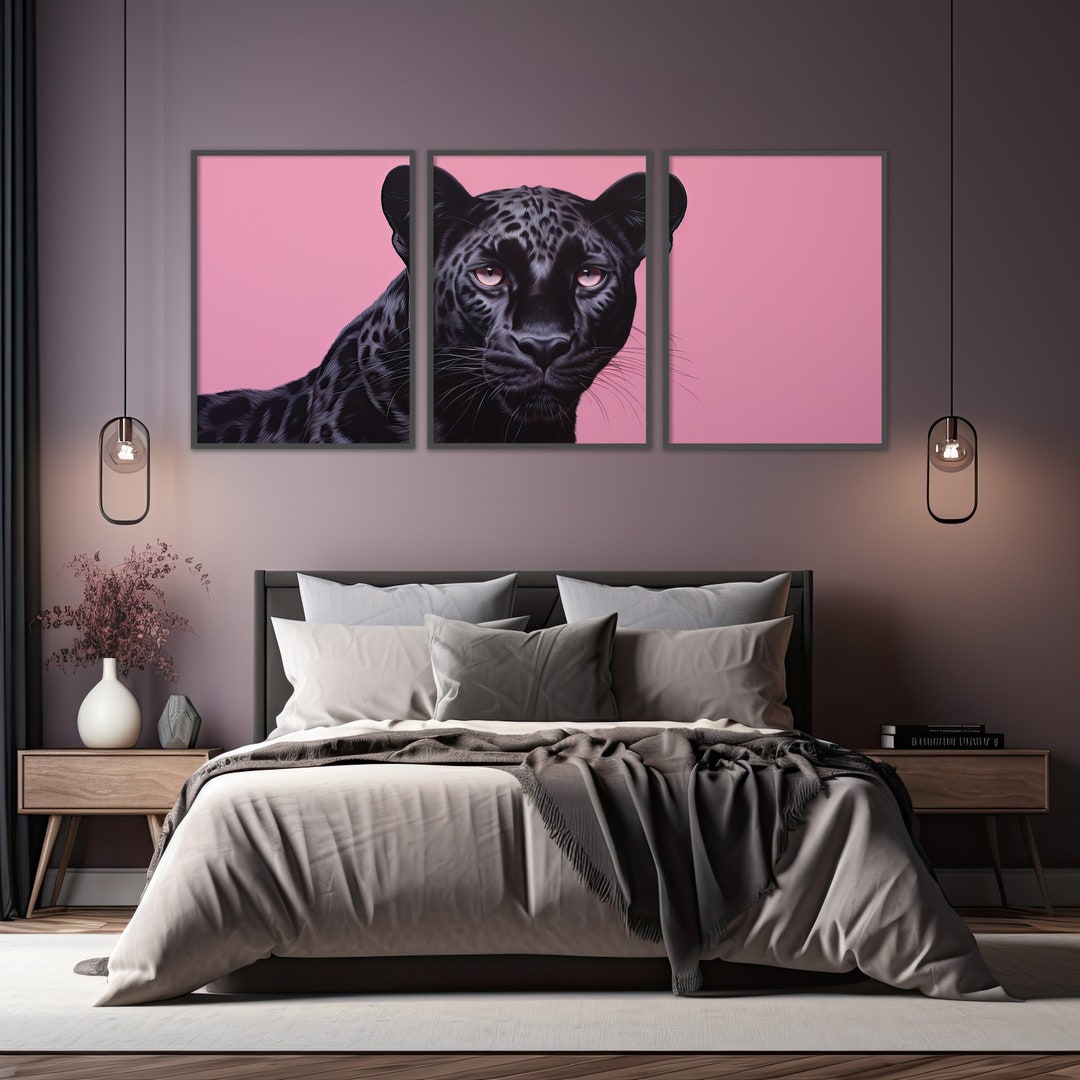 Set of 3 Black Panther Art Prints Modern Home Decor With Panther Trio ...