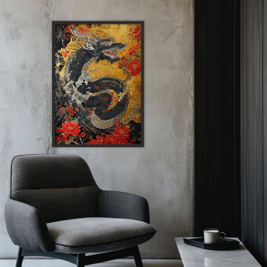Dragon Wall Decor Black Dragon Painting Mythical Creature Art Asian ...