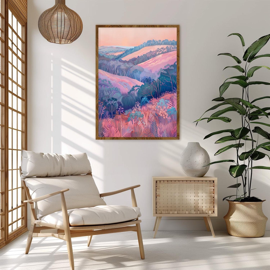 Purple Pink Sunset Over Indigenous Lands Wall Art Abstract Serenity ...