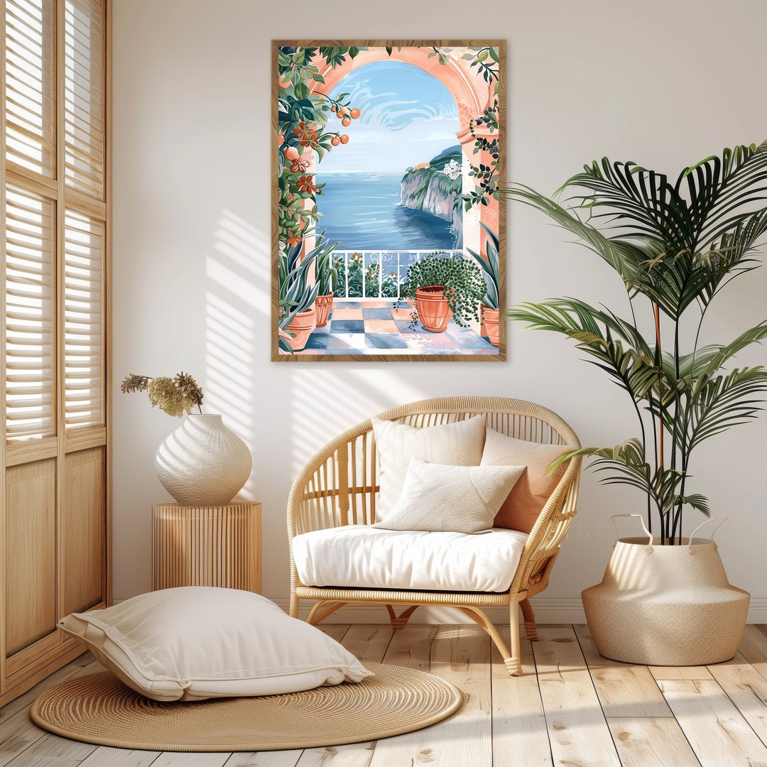 Mediterranean Balcony Painting for Bathroom Pastel Colour Balcony ...