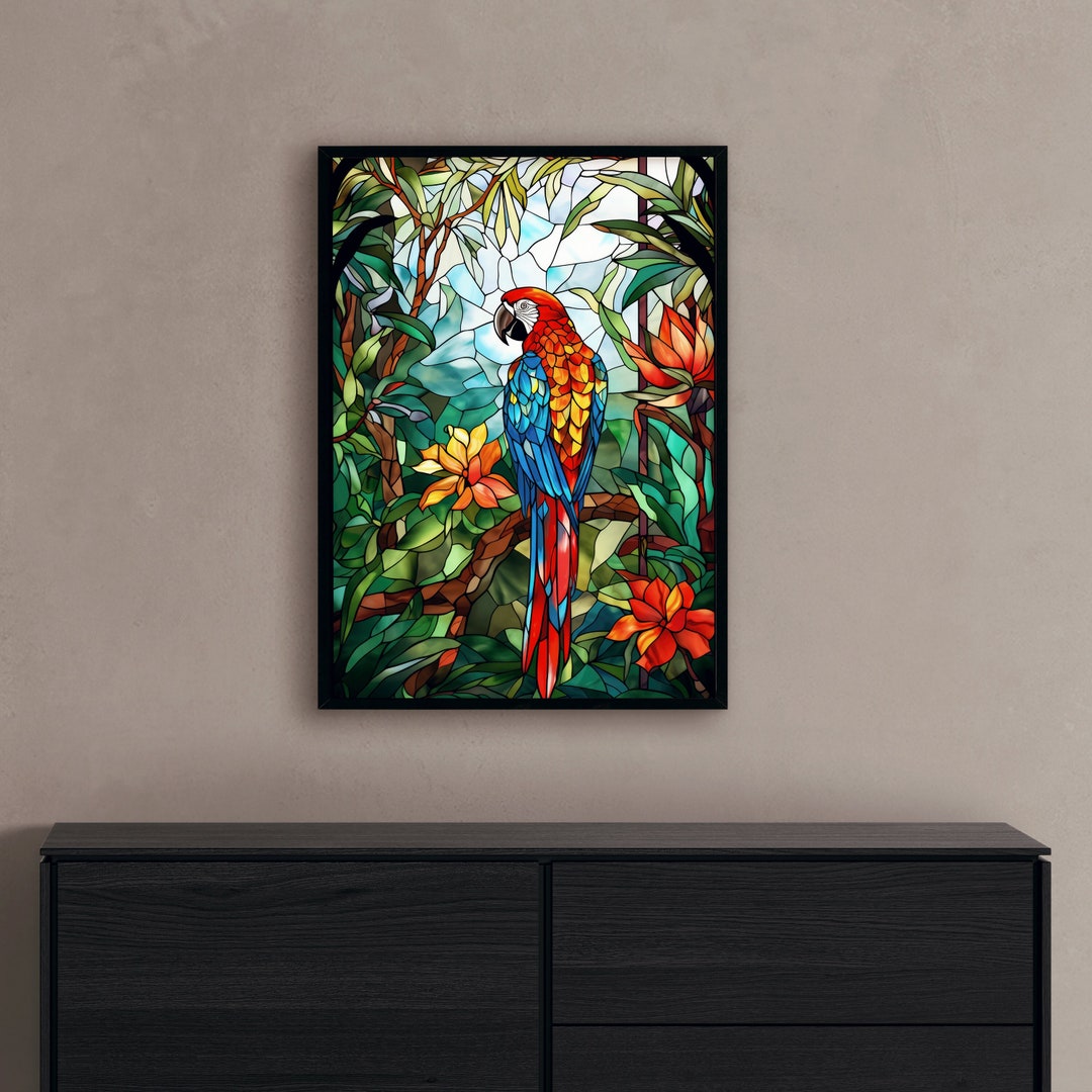 Stained Glass Parrot Wall Art Parrot Art Abstract Art Minimalist Print ...