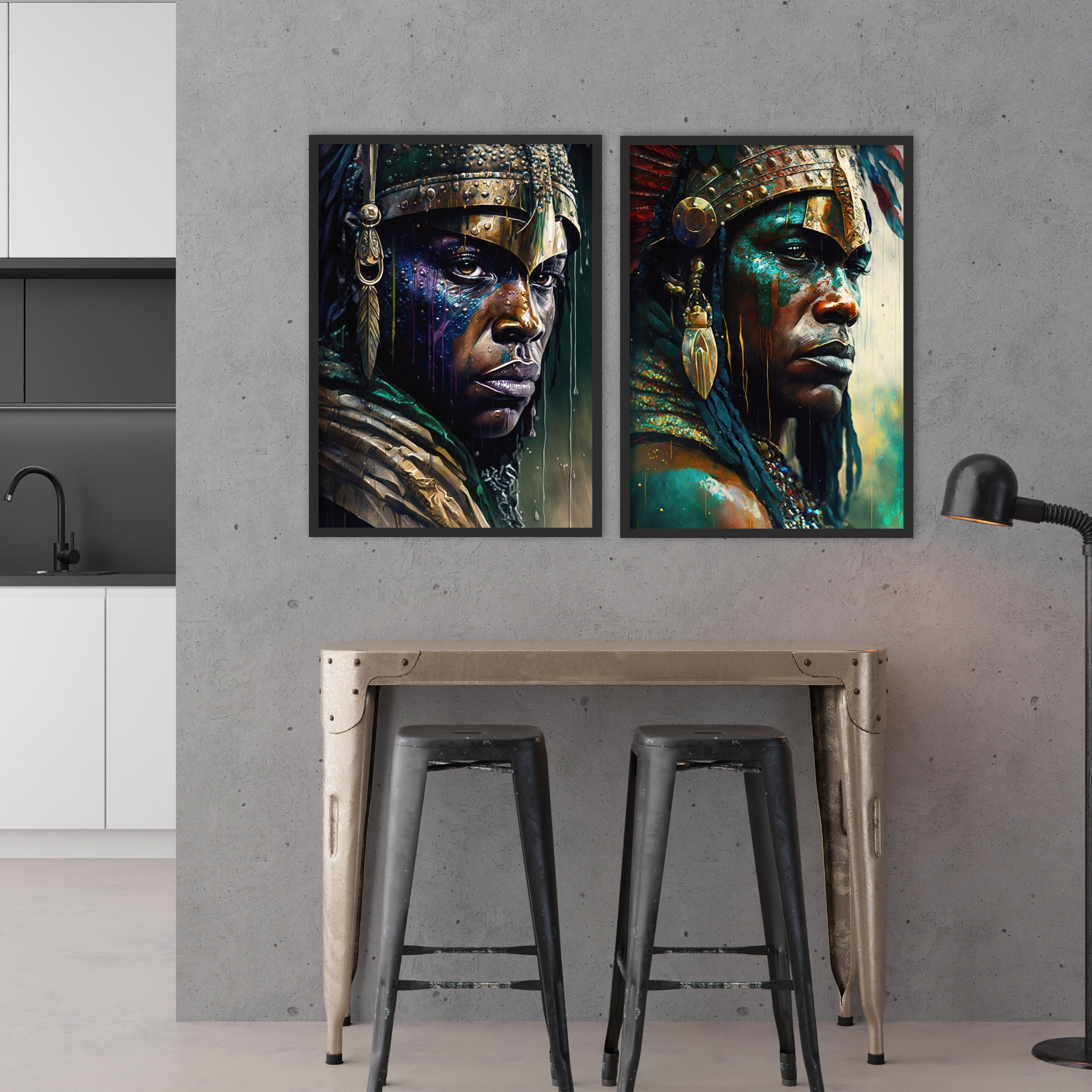 Two Ancient African Warriors Painting Warrior Wall Art for - Etsy