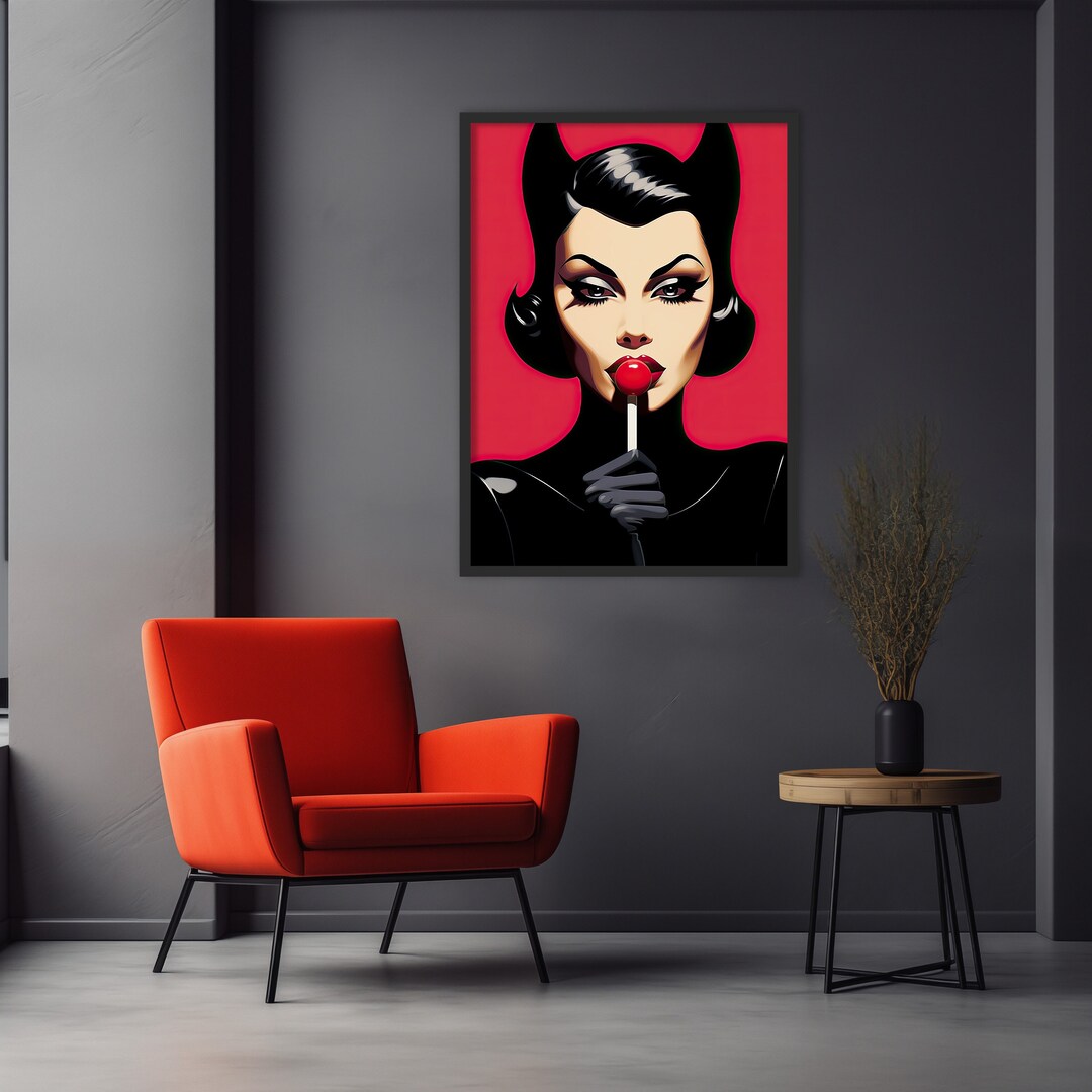 Chic Lady With Lollipop Art Print Stylish Cat Lady Portrait - Etsy