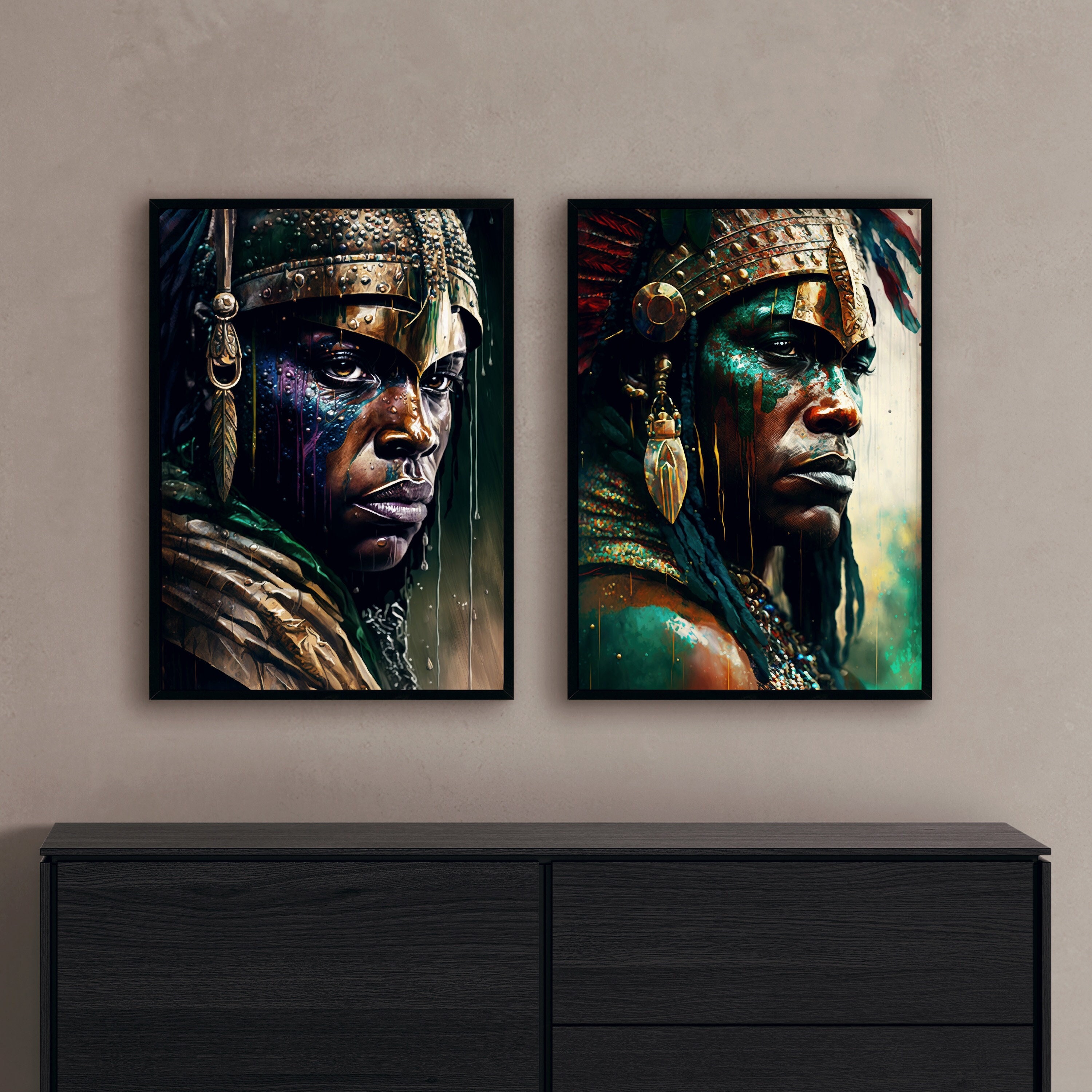 Two Ancient African Warriors Painting Warrior Wall Art for - Etsy