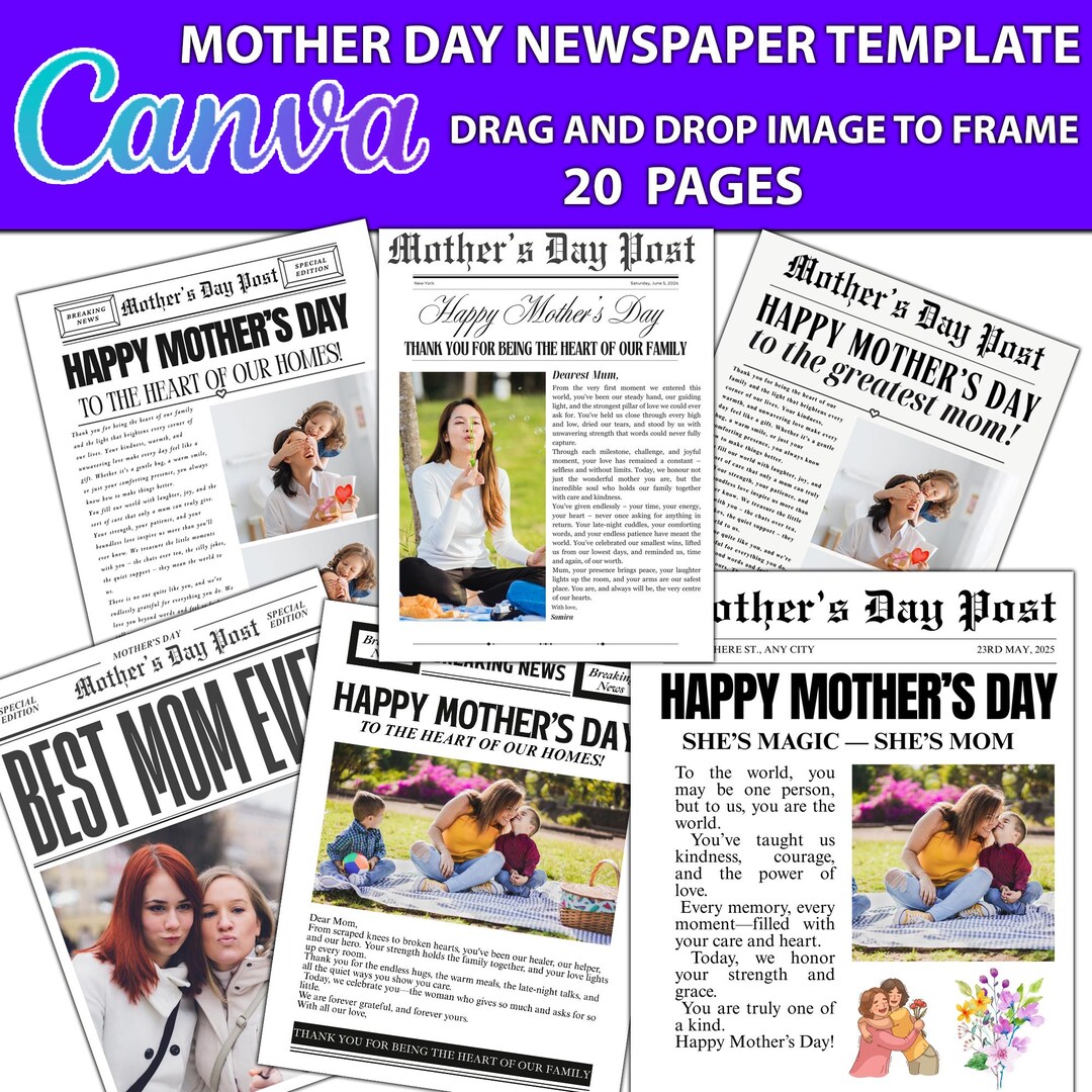 Mothers Day Newspaper, Mothers Day Design, Editable Newspaper Bundle ...