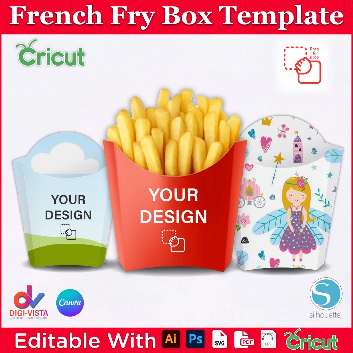 French Fries Box Template, Fried Potato Box, Food Box SVG, Potato Box ...